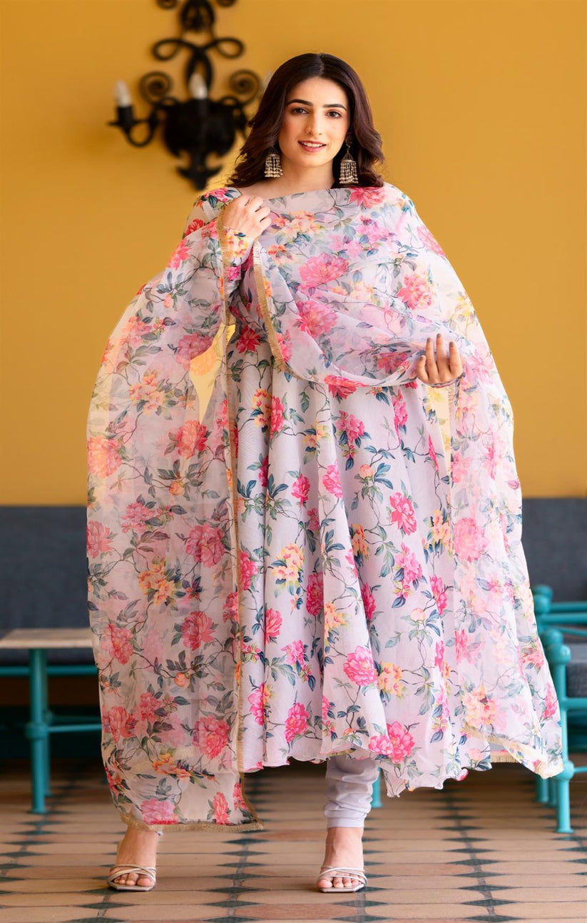 DIA GREY FLORAL SUIT SET – Tashi Jaipur